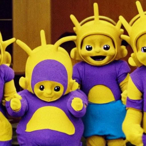 teletubbies in pool
