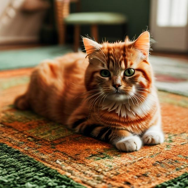 A cat sitting on a rug. cute orange cat on a green rug | OpenArt