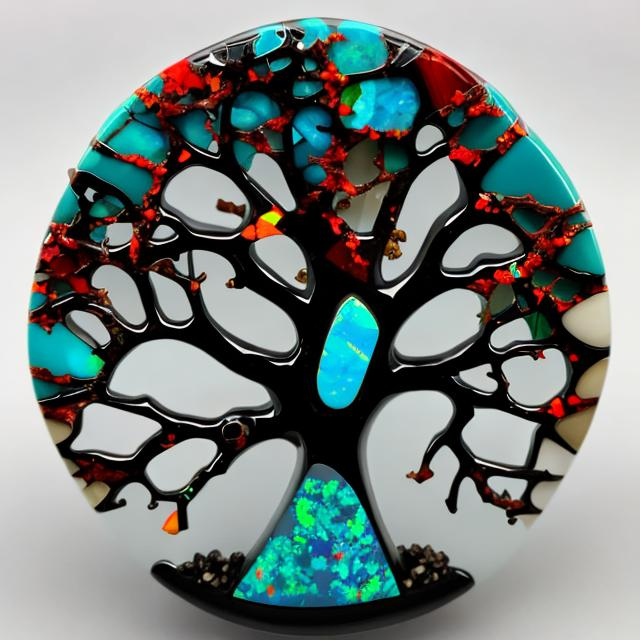 Tree made of turquoise coral Bone jet Jasper opal ob... | OpenArt
