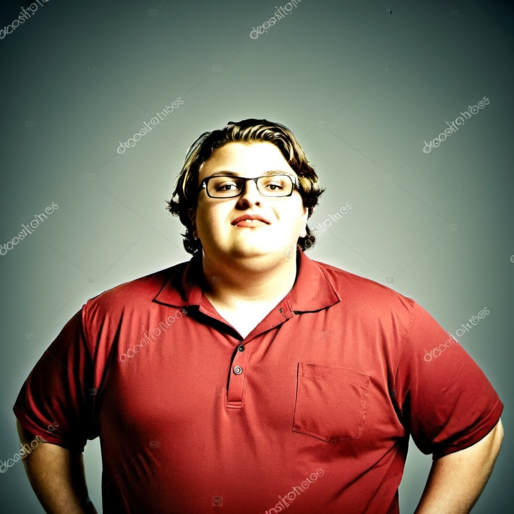 Really fat man with skinny legs red shirt