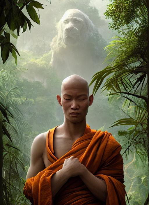 Portrait of {a monk} with {no} hair and with cute fa...