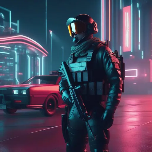 a retro-cyberpunk soldier during the cold war, retro...