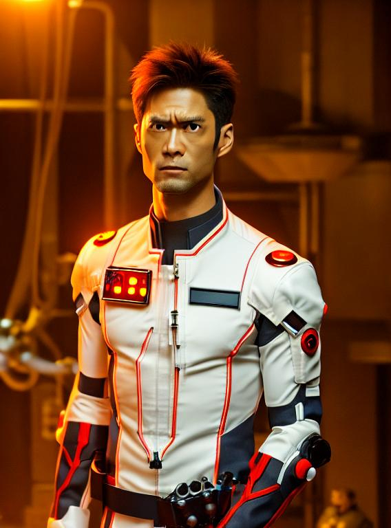 male Eva Pilot in their Plugsuit, realistic Neon Gen...