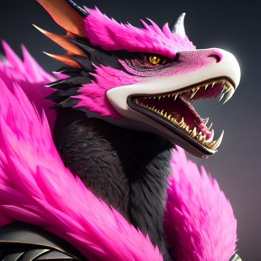 Portrait of an anthro wyvern with striking pink fur... | OpenArt