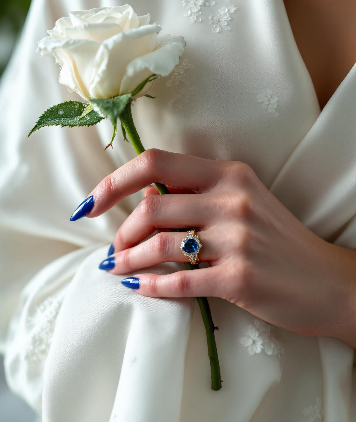 A close-up of an elegant woman's hand dressed in a w...