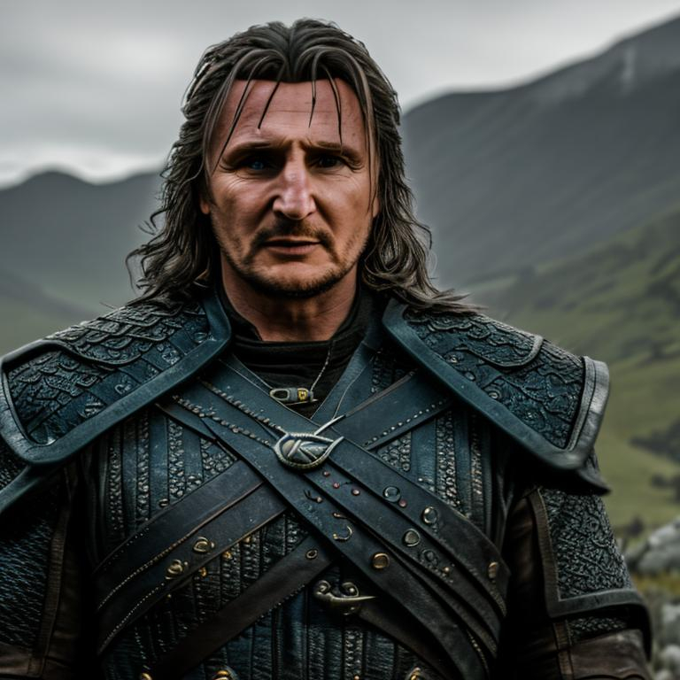 Liam Neeson as the witcher hyper realistic high defi...