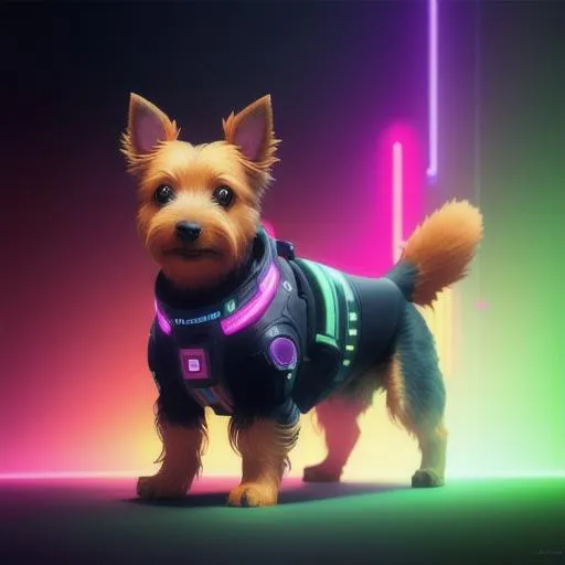 realistic cyber dj jack russell terrier on a dark ci... | OpenArt