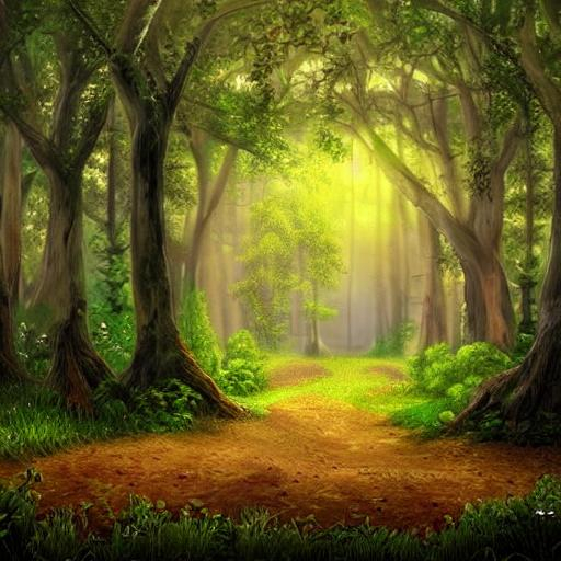 hyper realistic enchanted woods landscape painting