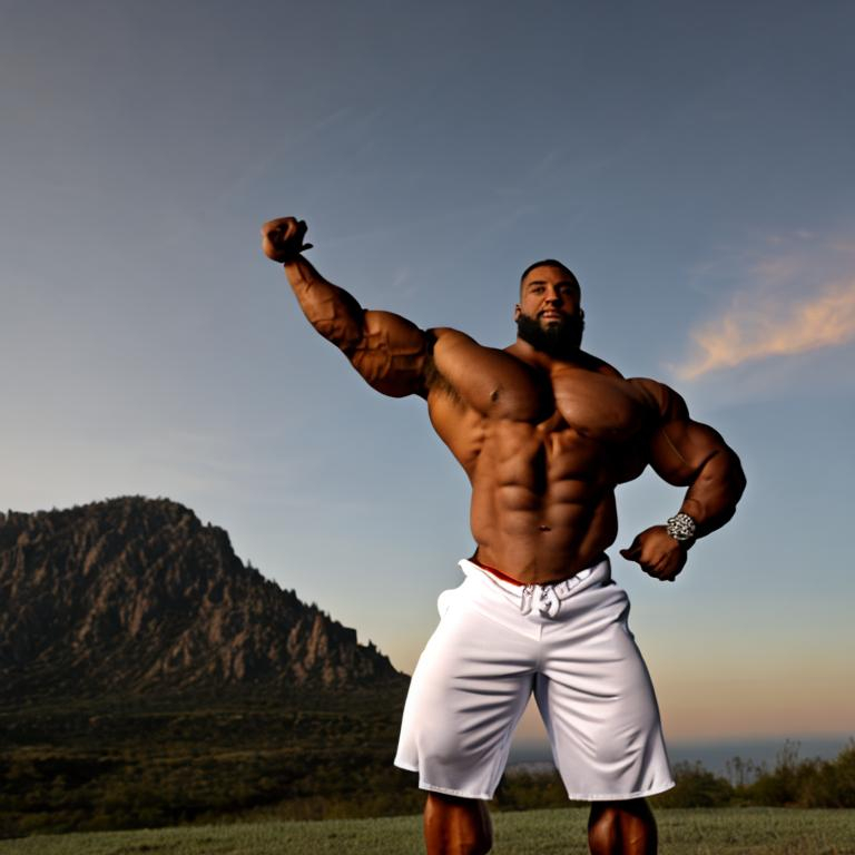Handsome giant hyper muscular bodybuilder packed wit...