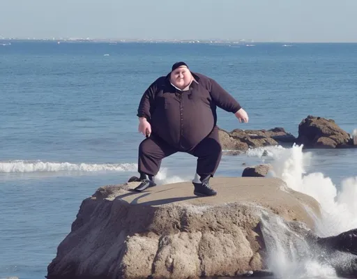 the fat man in the picture gets 5x fatter and he farts