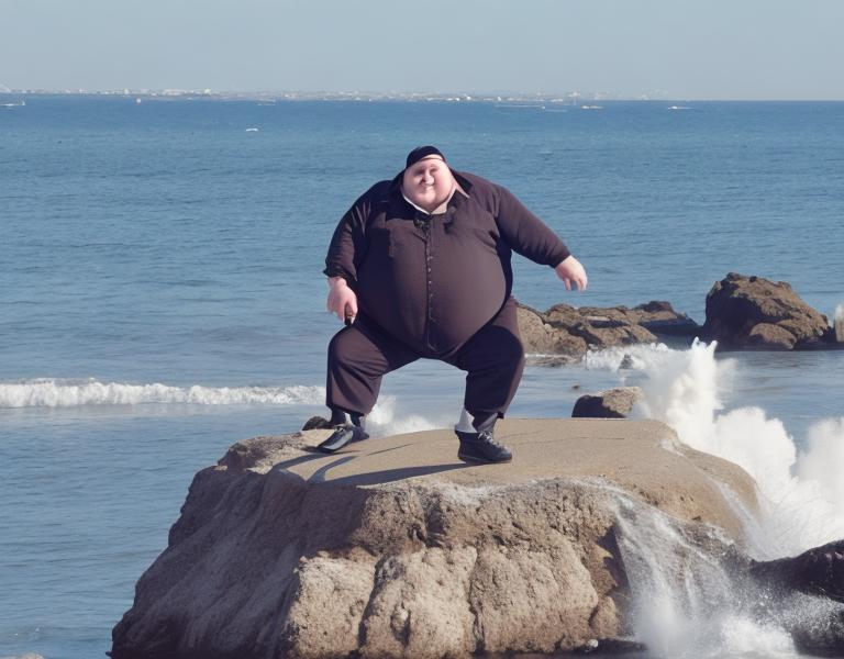 the fat man in the picture gets 5x fatter and he farts