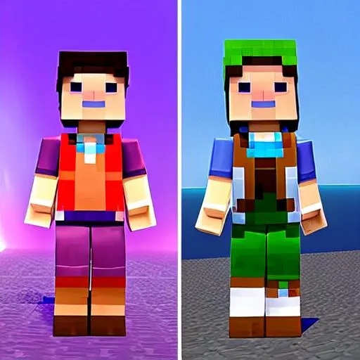 Steve and Alex from Minecraft fighting the Ender Dra... | OpenArt