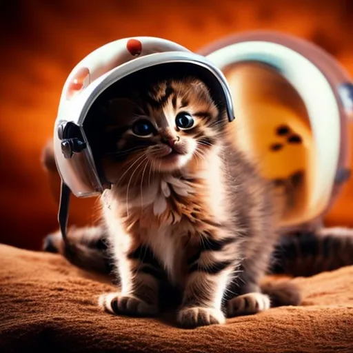 kitten alone on mars with an astronaut helmet on his... | OpenArt