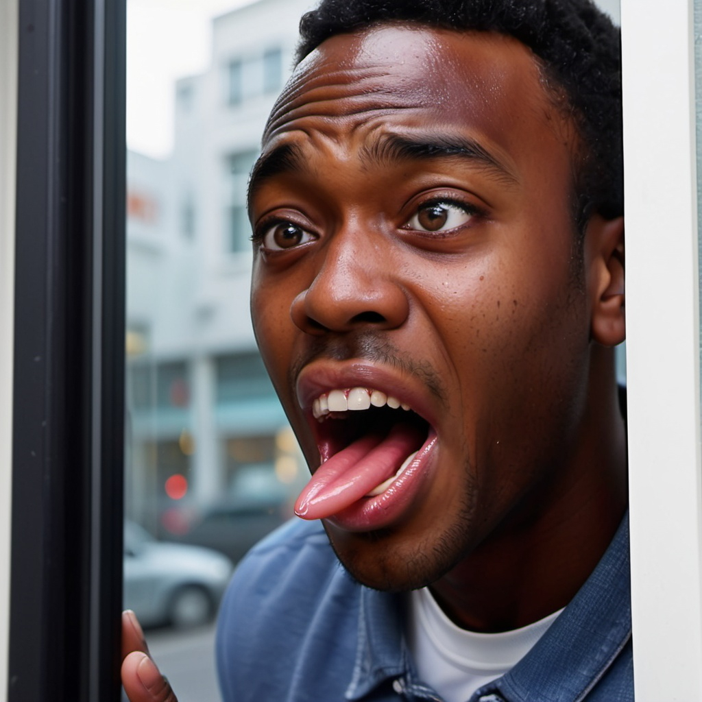 black guy drooling from his tounge whilst watching g...