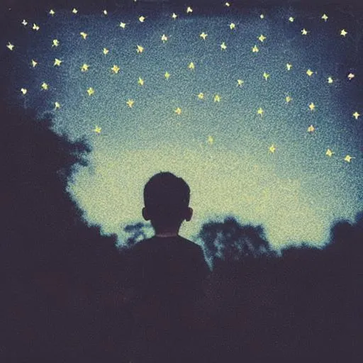 long shot polaroid of little boy staring at stars, n... | OpenArt