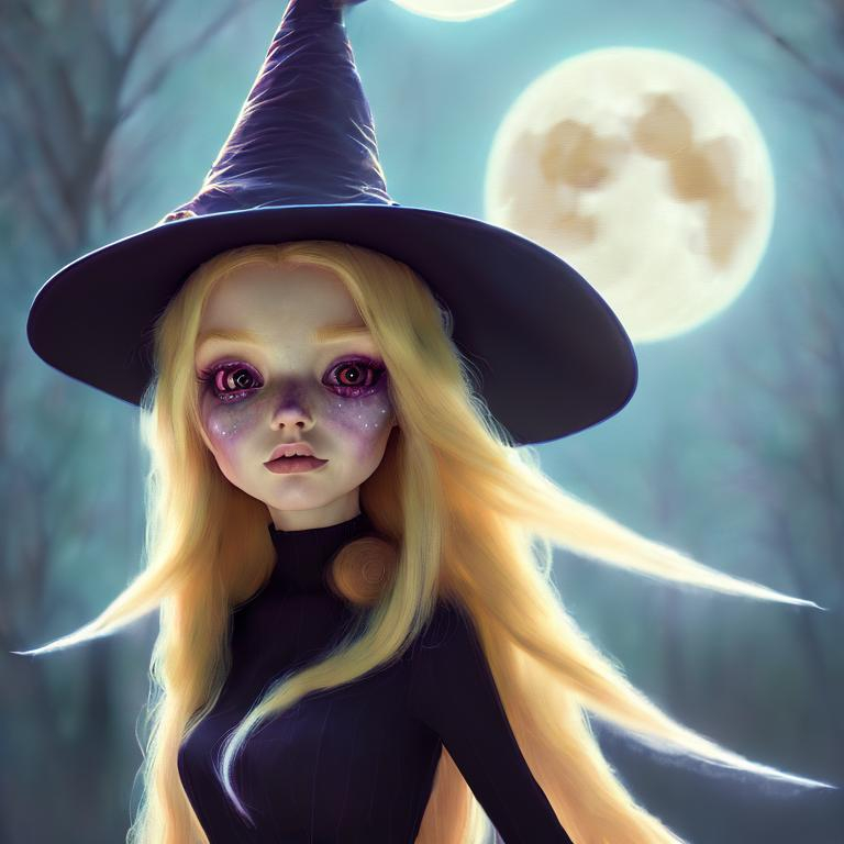 witch, long blonde hair, witch hat, magic, cute, aes... | OpenArt