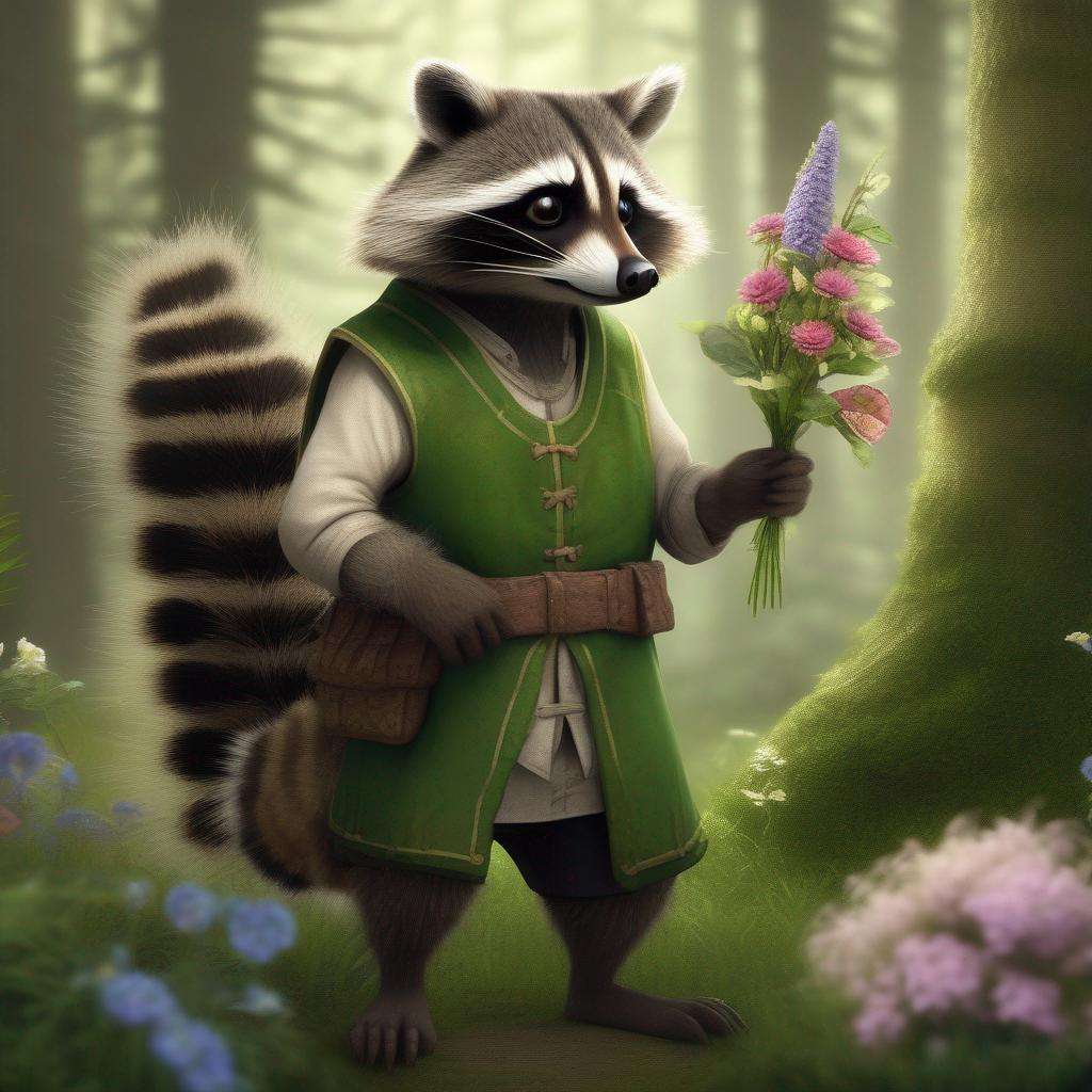 anthropomorphic, raccoon, realistic, human proportio...