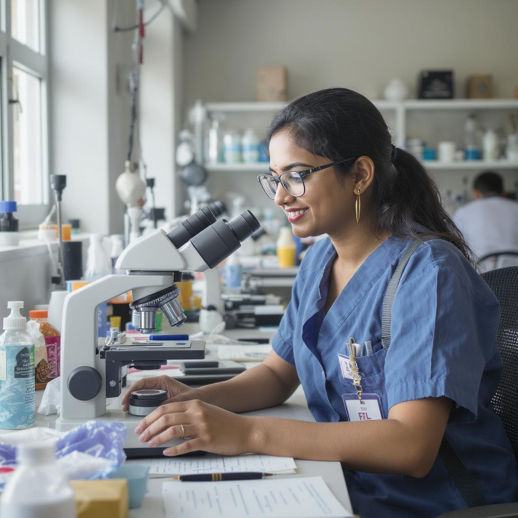indian student study in medical lab