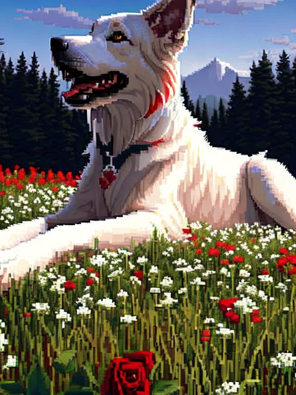 Pixel Art, White dog Border Collie, Forest in The Ba... | OpenArt