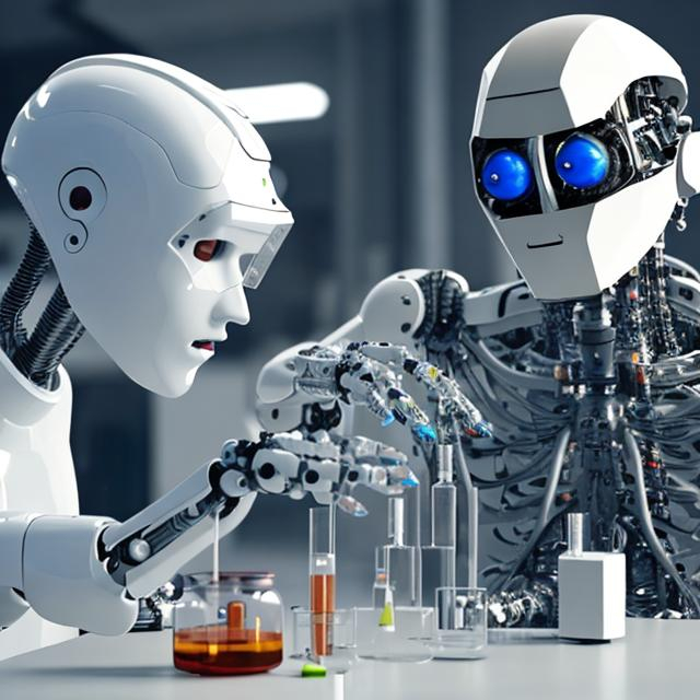 Robot and human doing science experiment together