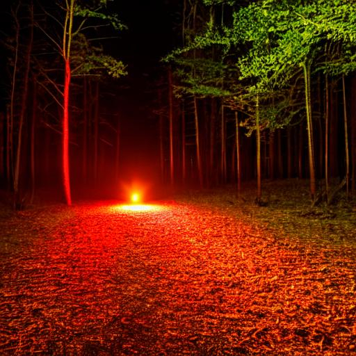 glowing red eye in the woods at night | OpenArt