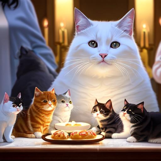 Christ last supper but w 13 obese cats instead of hu... | OpenArt