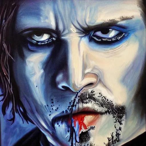 Jonny Depp, Sweeney Todd, blue hues, angry, detailed... | OpenArt