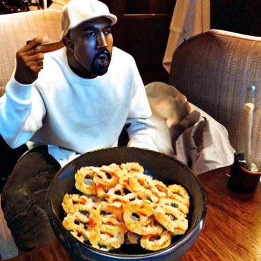 kanye eating a bowl of fish sticks | OpenArt