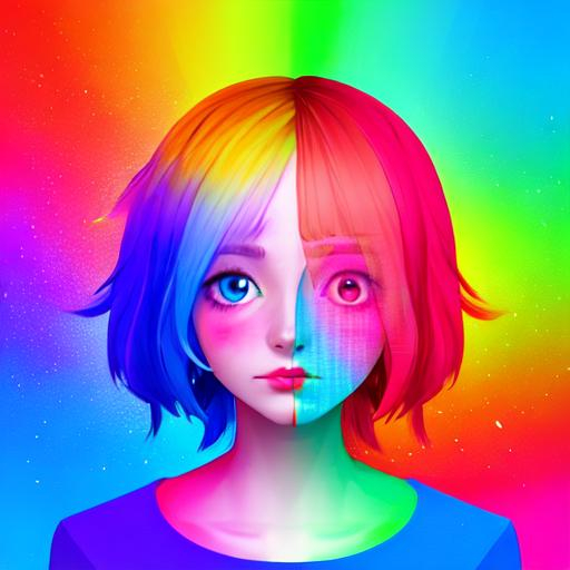 Hyperpop girl, rainbow, static, glitches, cute, pastel
