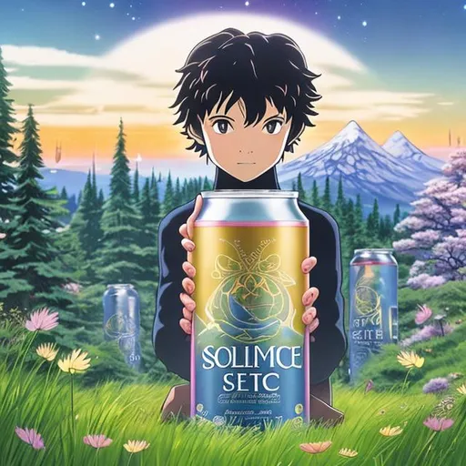 solstice energy drink advert in style of ghibli