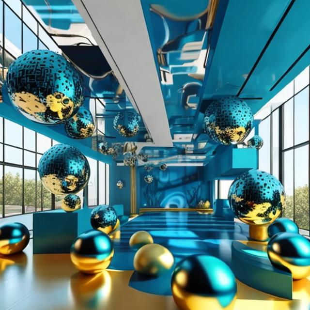 90s cgi, blue teal and black , metallic floating sp... | OpenArt