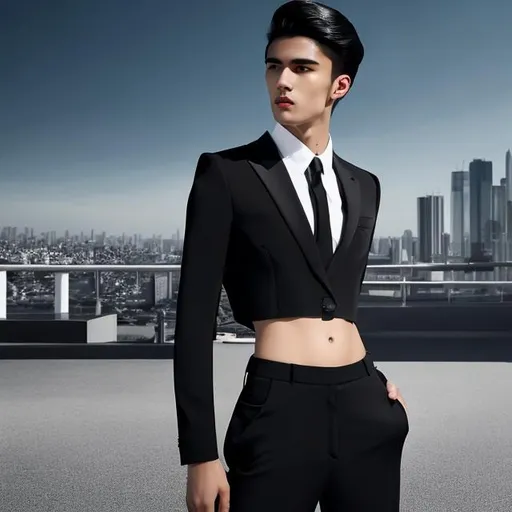 crop top black long sleeve business suit with a blac... | OpenArt