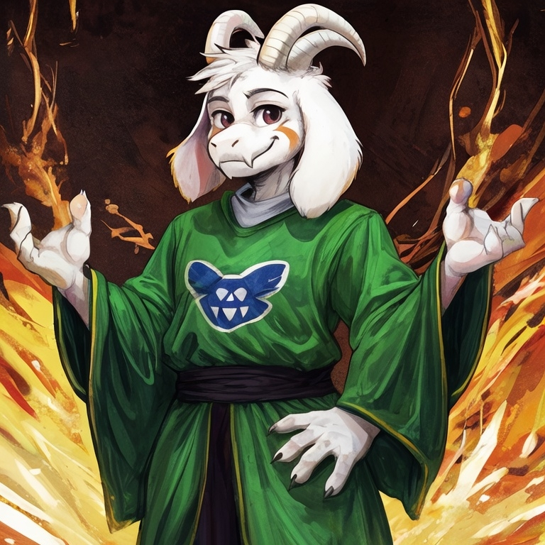 Asriel Dreemurr, Goat, Undertale, Smile, green robes...