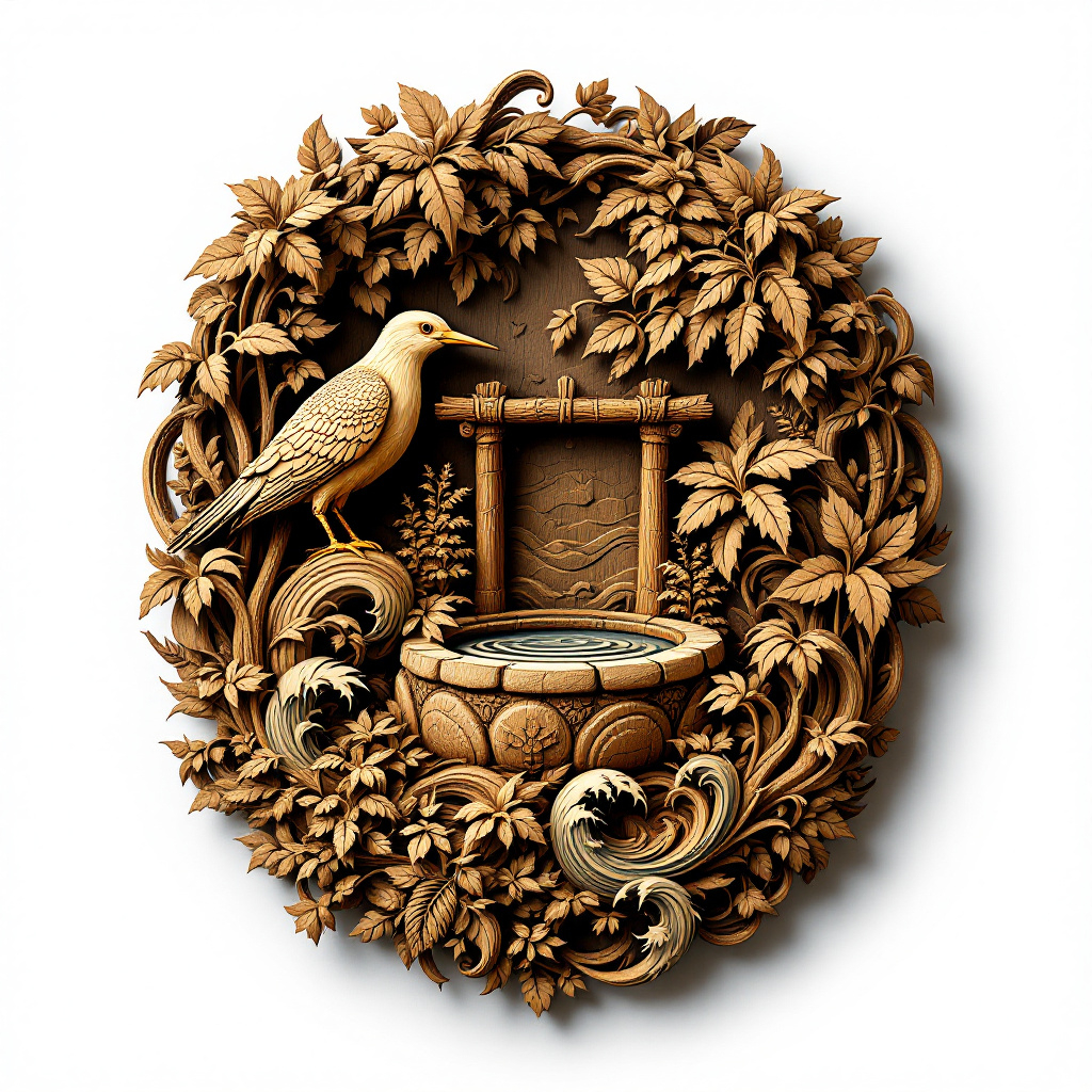 Ornately Wooden carved family heritage emblem, adiva...