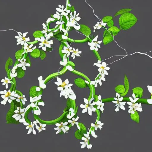 intricate green vines with white flowers