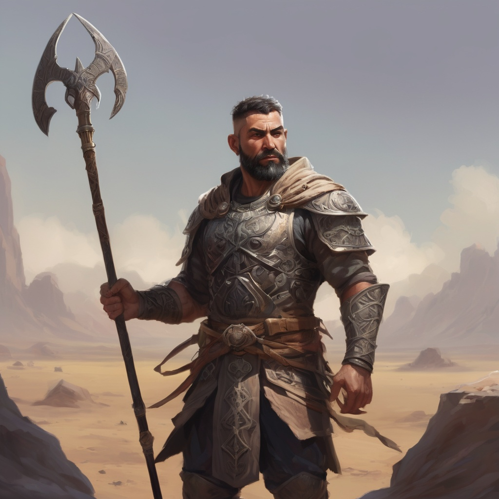 Male stocky mature arab muscular druid with short-cu...