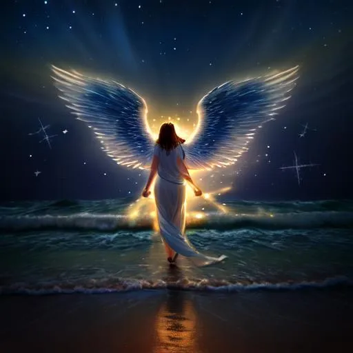 A detailed picture of an angel of light with stars i... | OpenArt