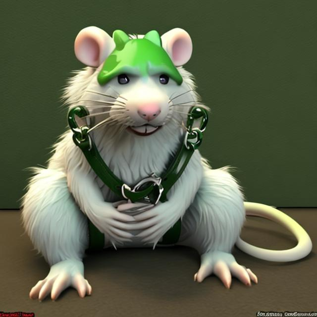 white rat furry with green dog collar, submissive | OpenArt