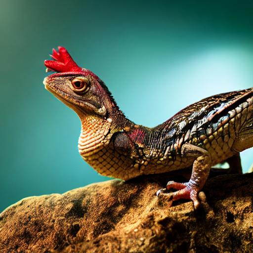 hen blended with a lizard , hybrid creature feathere... | OpenArt