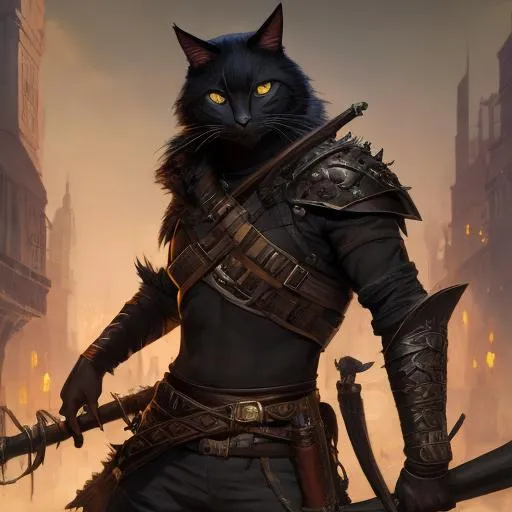 A cat blacksmith with a glowing red sword on an anvi... | OpenArt