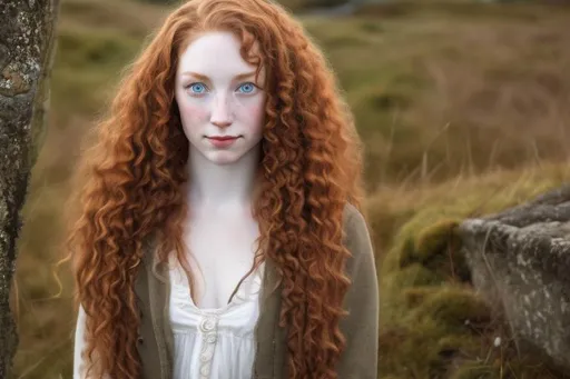 Lass from scotland in 18th century red curly long ha... | OpenArt