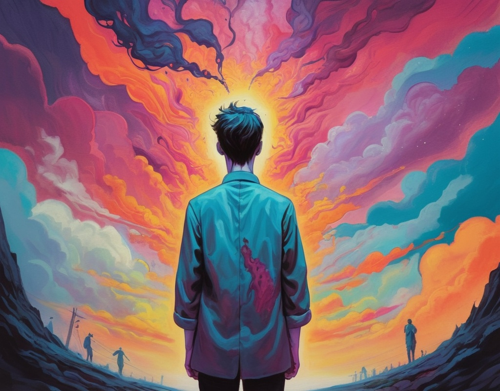 Odd human behavior. Person acting weird. Surreal pai...