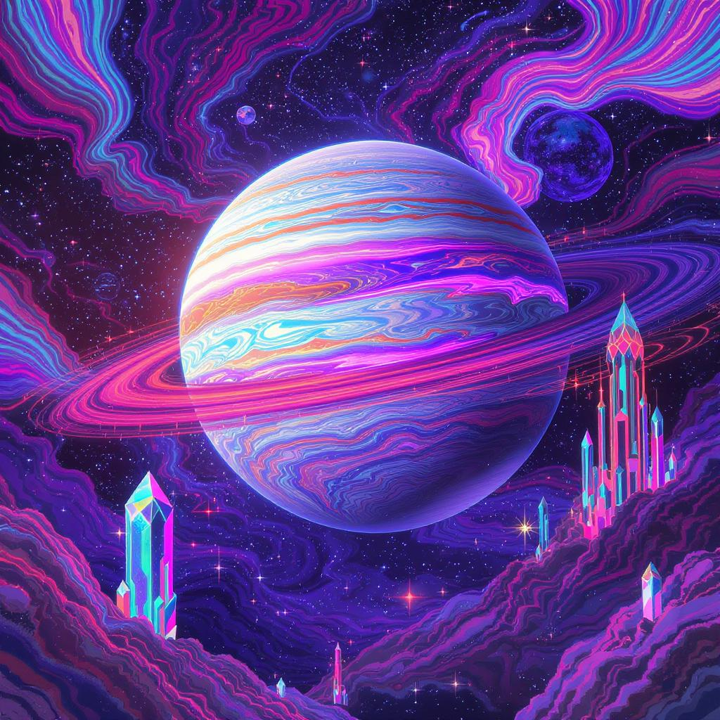 A fully surreal, non-realistic cosmic dreamscape ins...
