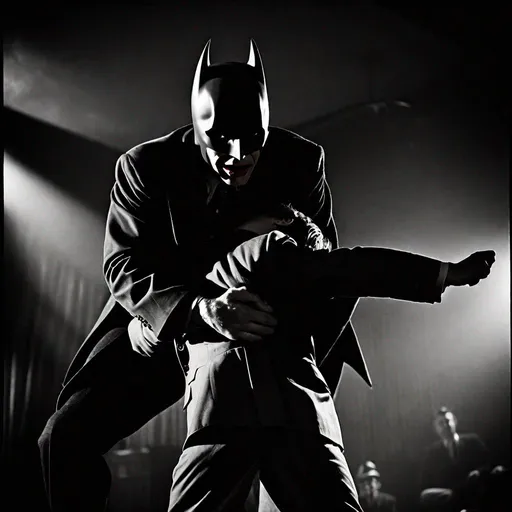 A documentary photograph of Batman, in hand to hand...