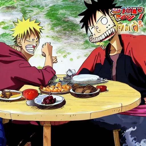 luffy and naruto eat a table | OpenArt