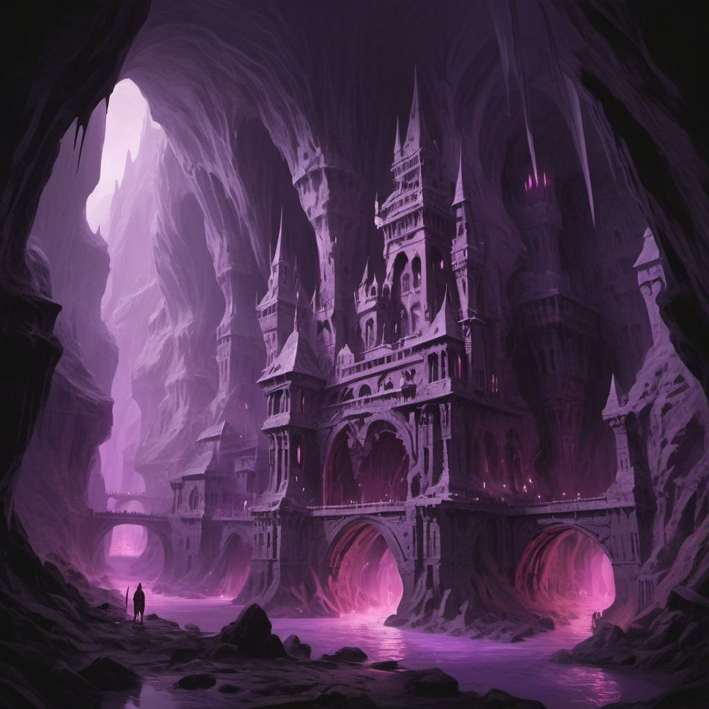 A Drow cave city carved into the walls and ceiling o...