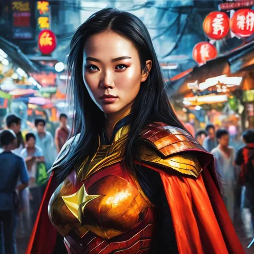 Oil painting of an Korean female superhero, contest...