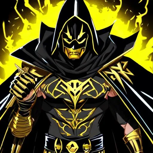 Supervillain with black and gold theme and black mas...