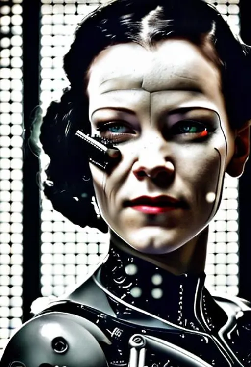 Portrait photo of a beautiful female cyborg in the s... | OpenArt