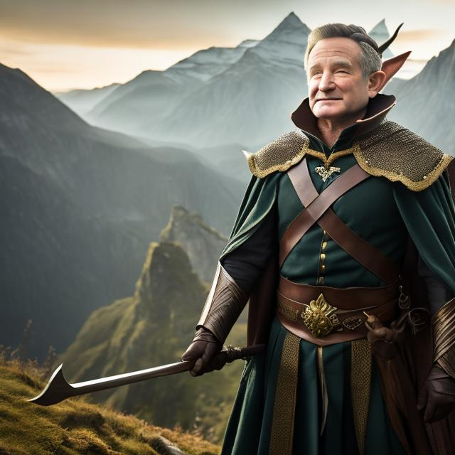 Robin Williams as a wood elf noble, fantasy, DnD Cha...